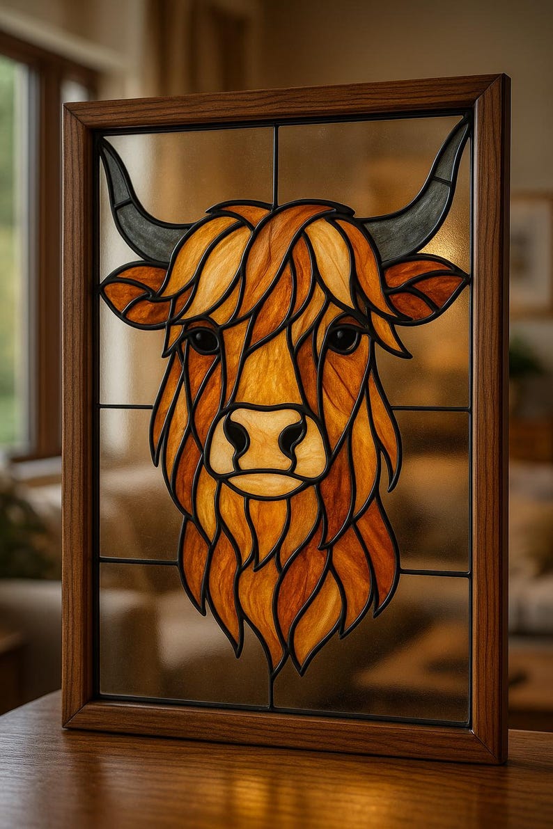 Highland Cow Stained Glass Pattern – Rustic Farmhouse Decor (digital ...