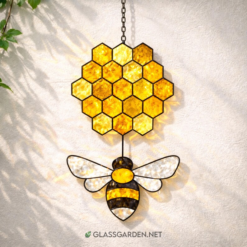 Bee & Honeycomb Stained Glass Pattern – Honey Bee Suncatcher Design ...