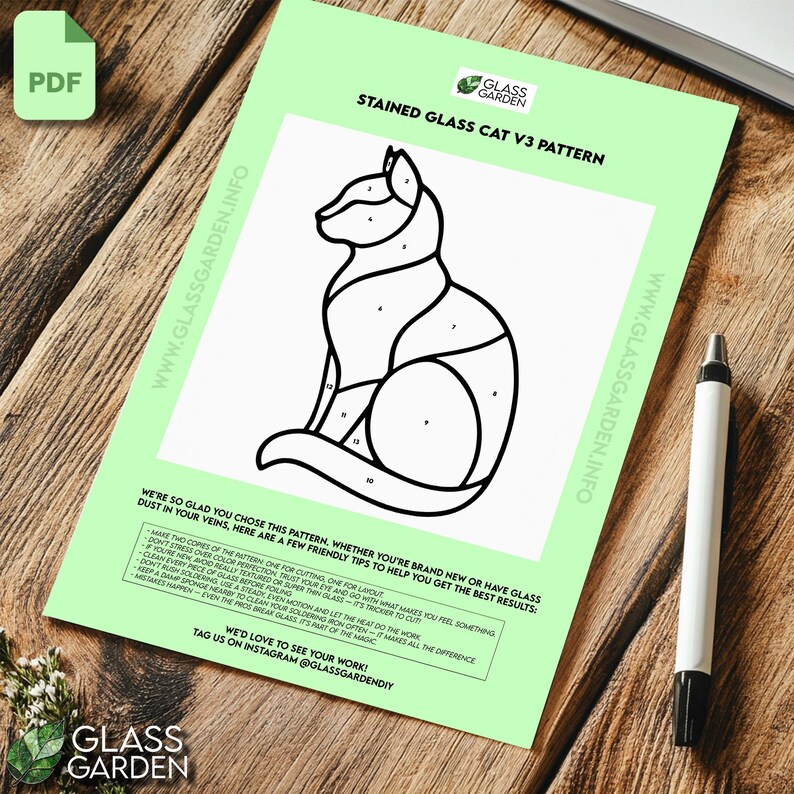 Sitting Cat Stained Glass Pattern PDF – Elegant Minimalist Pet Panel ...