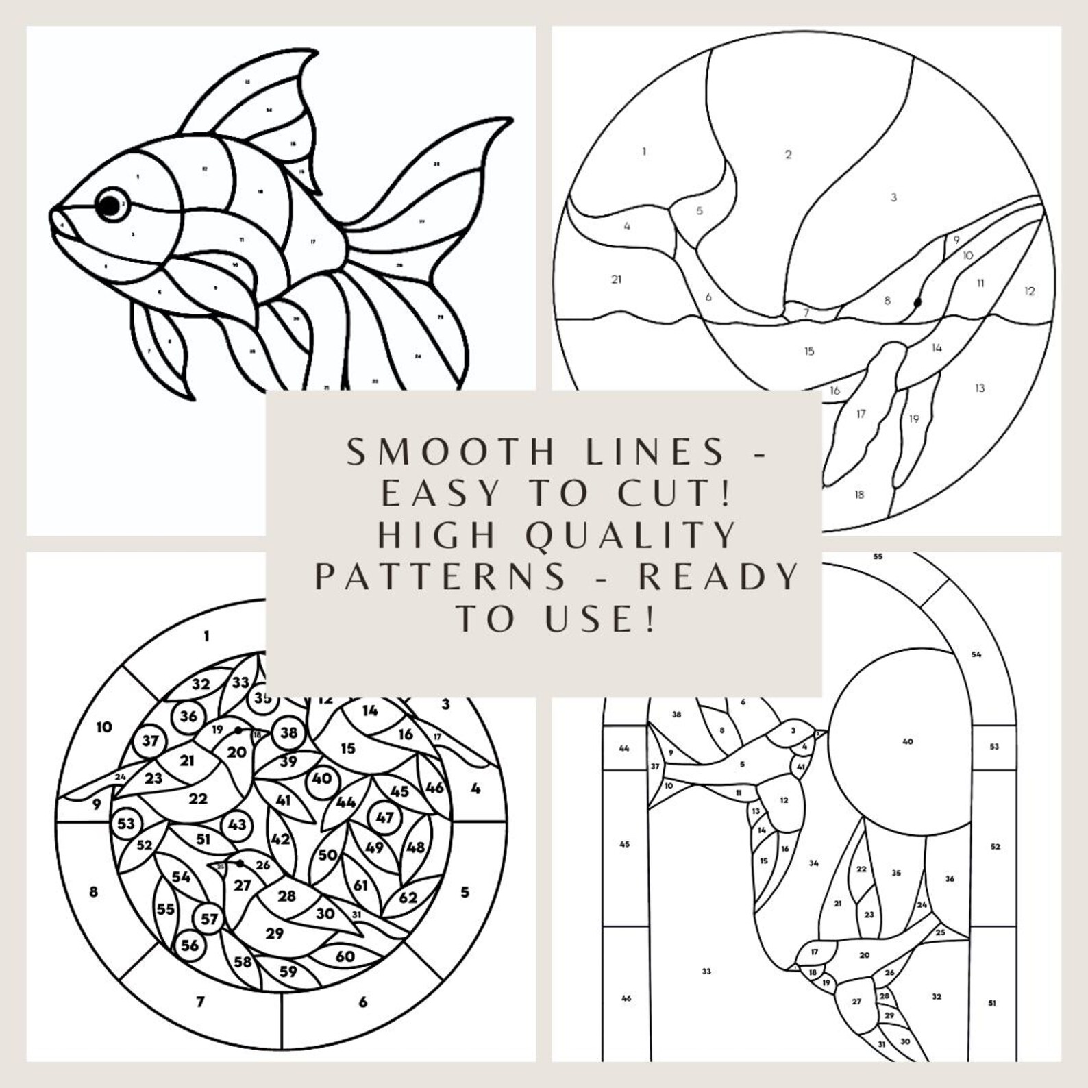 Alpaca Stained Glass Pattern – Close-up Animal Face PDF Template for ...