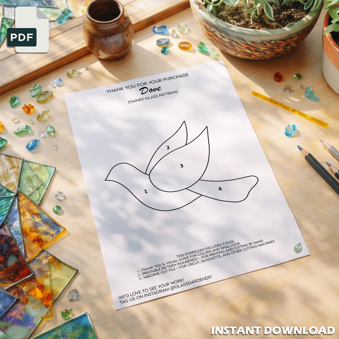 Dove Stained Glass Pattern – Peace Bird Suncatcher | Minimal Window ...