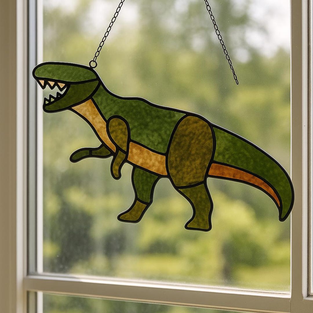 T-rex Dinosaur Stained Glass Pattern – Fierce Prehistoric Suncatcher ...