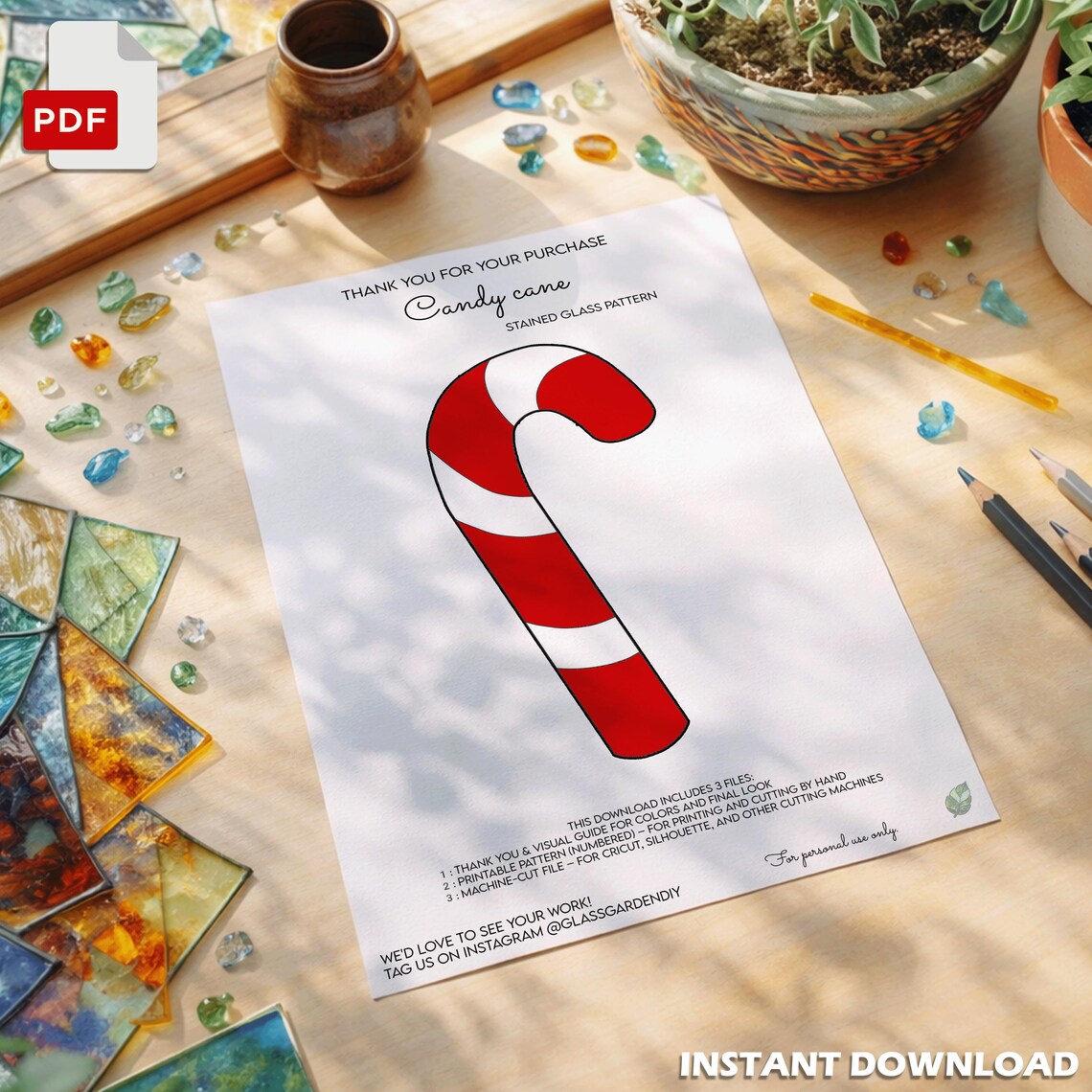 Candy Cane Stained Glass Pattern – Christmas Holiday Suncatcher PDF ...