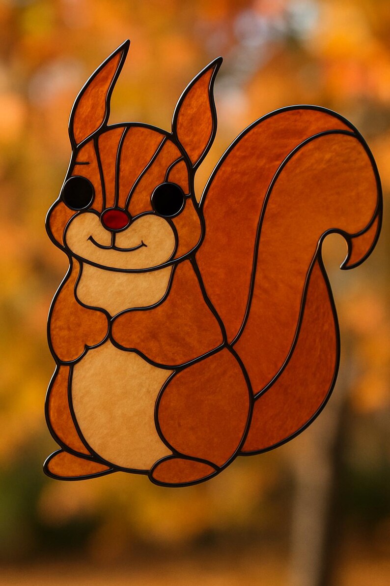 Squirrel Stained Glass Pattern – Cute Woodland Animal Suncatcher ...