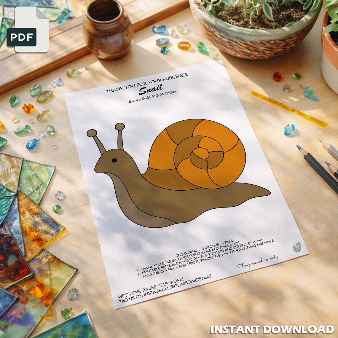 Snail Stained Glass Pattern – Whimsical Suncatcher (PDF Download) - Etsy
