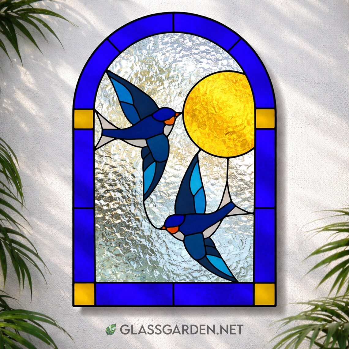 Swallow Birds Stained Glass Pattern – Flying Swallows Arched Window ...