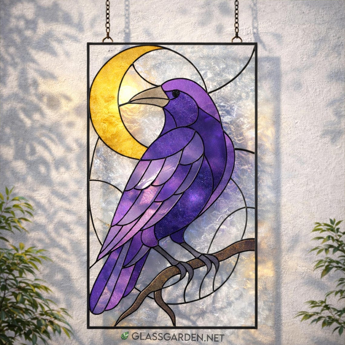 Moonlit Raven Stained Glass Pattern – Mysterious Bird on Branch (PDF ...