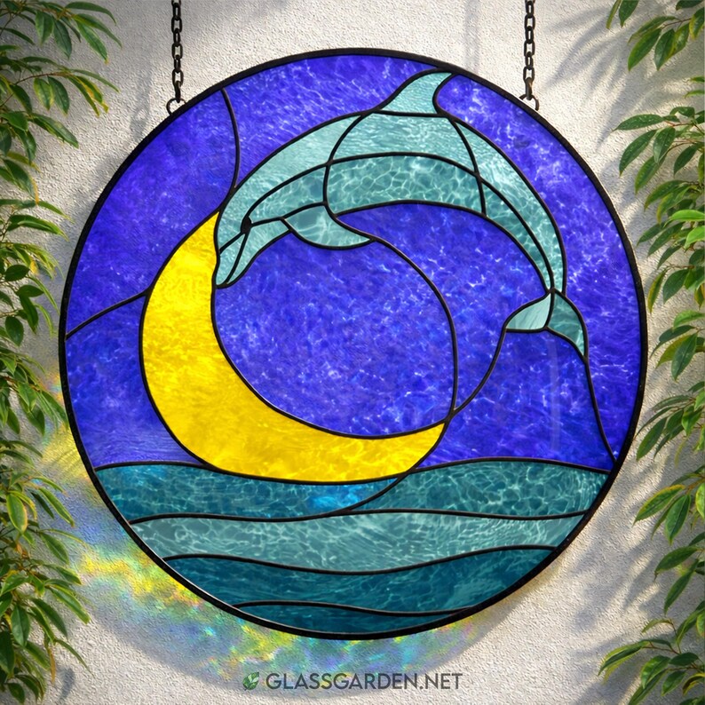 Dolphin and Crescent Moon Stained Glass Pattern PDF – Round Ocean ...