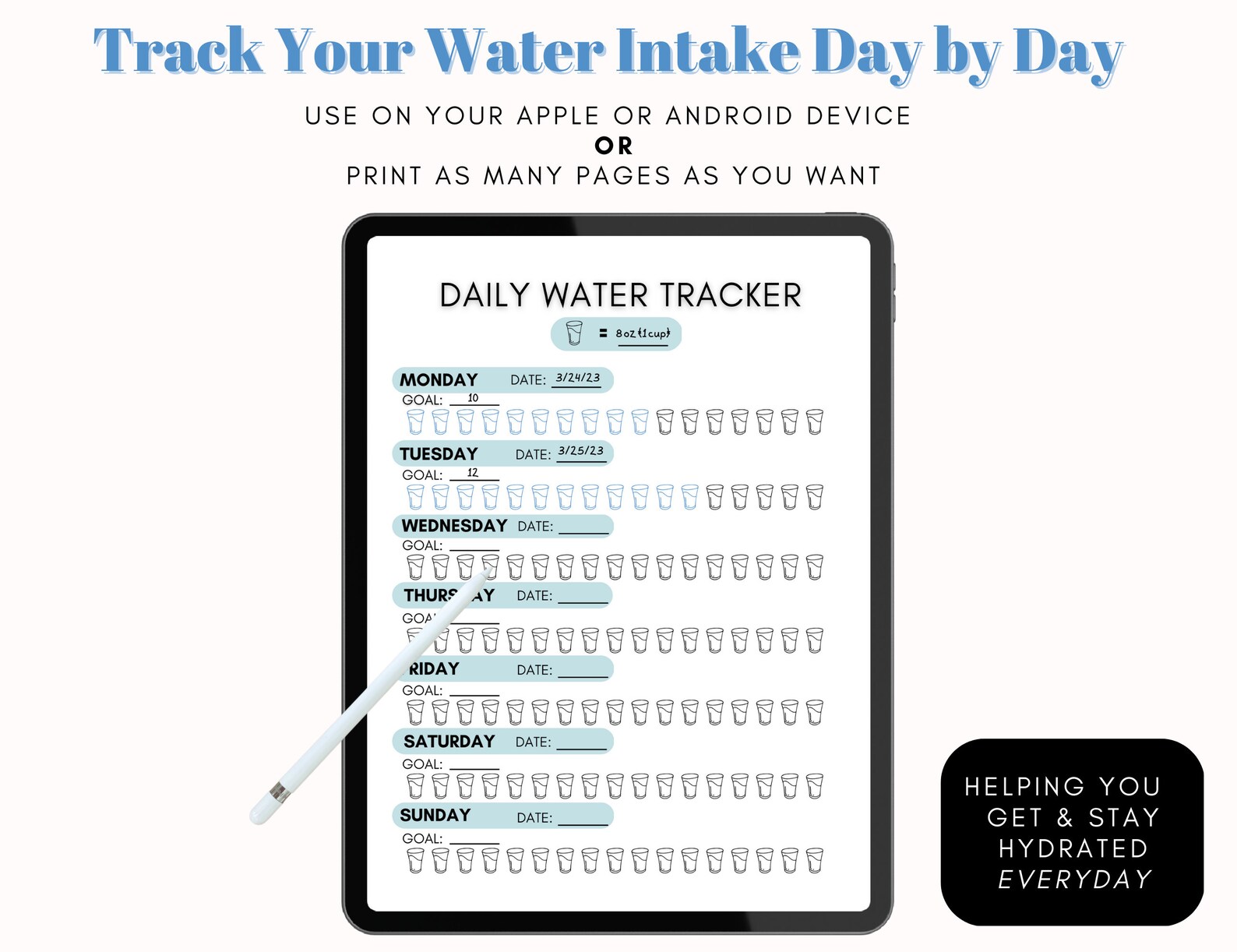 Water Intake Tracker, Daily Tracker, Printable Planner, Health Tracker ...