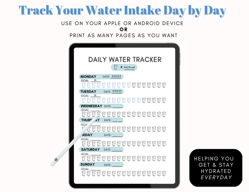 Water Intake Tracker, Daily Tracker, Printable Planner, Health Tracker ...