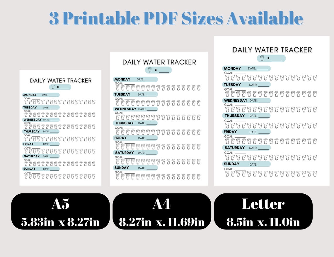 Water Intake Tracker, Daily Tracker, Printable Planner, Health Tracker ...