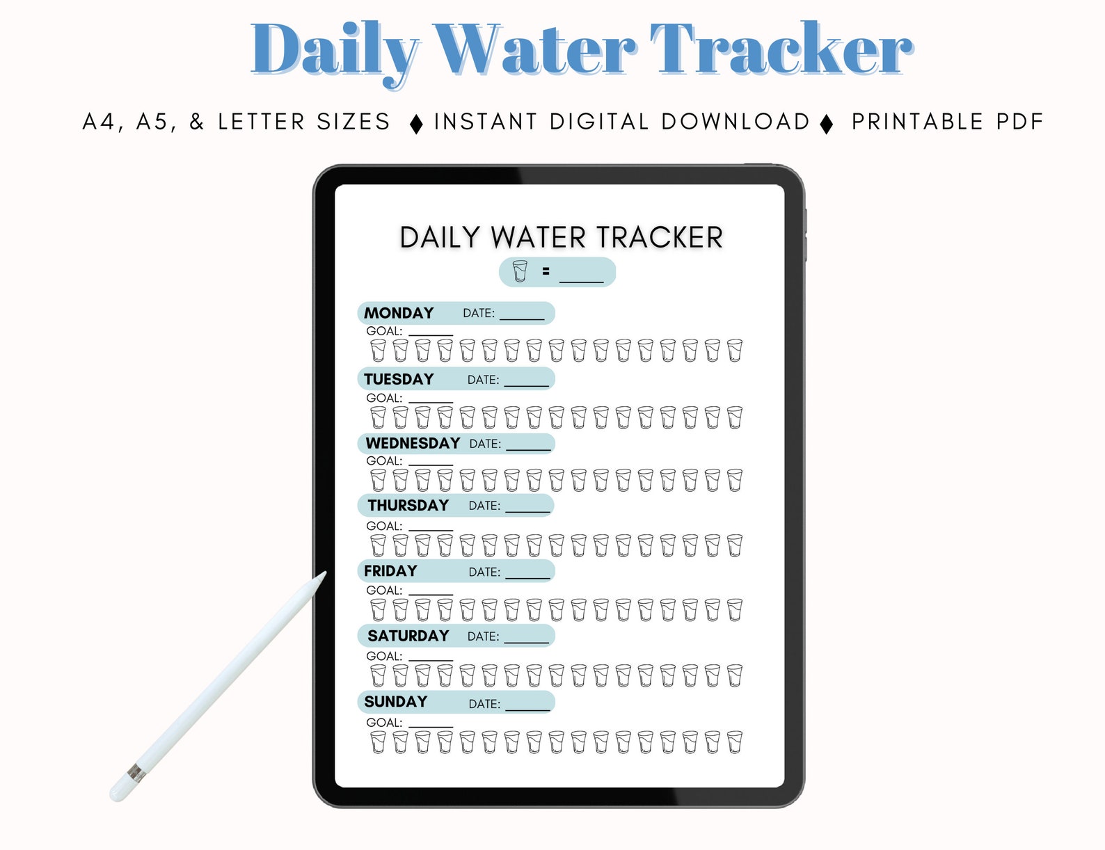Water Intake Tracker, Daily Tracker, Printable Planner, Health Tracker ...