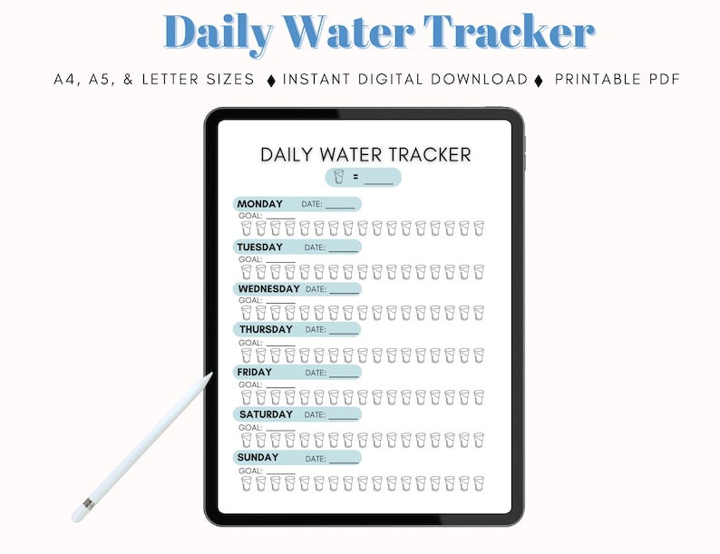 Water Intake Tracker, Daily Tracker, Printable Planner, Health Tracker ...