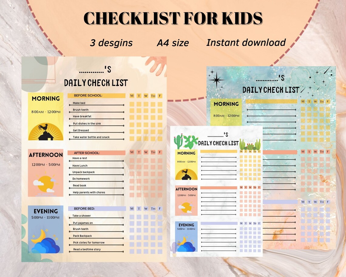 Check List for Kids Planner for Kids Digital Planner Kids Tracker - Etsy