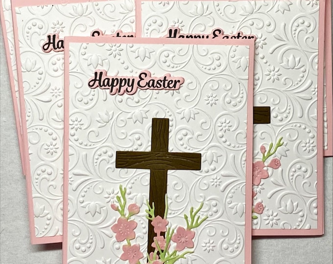 Religious Easter Cards With a Cross and Flowers, Handmade Notecards in ...