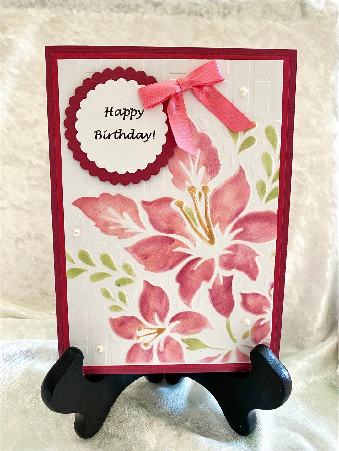 Happy Birthday Shades of Pink Floral With Bow Card 5x7 - Etsy