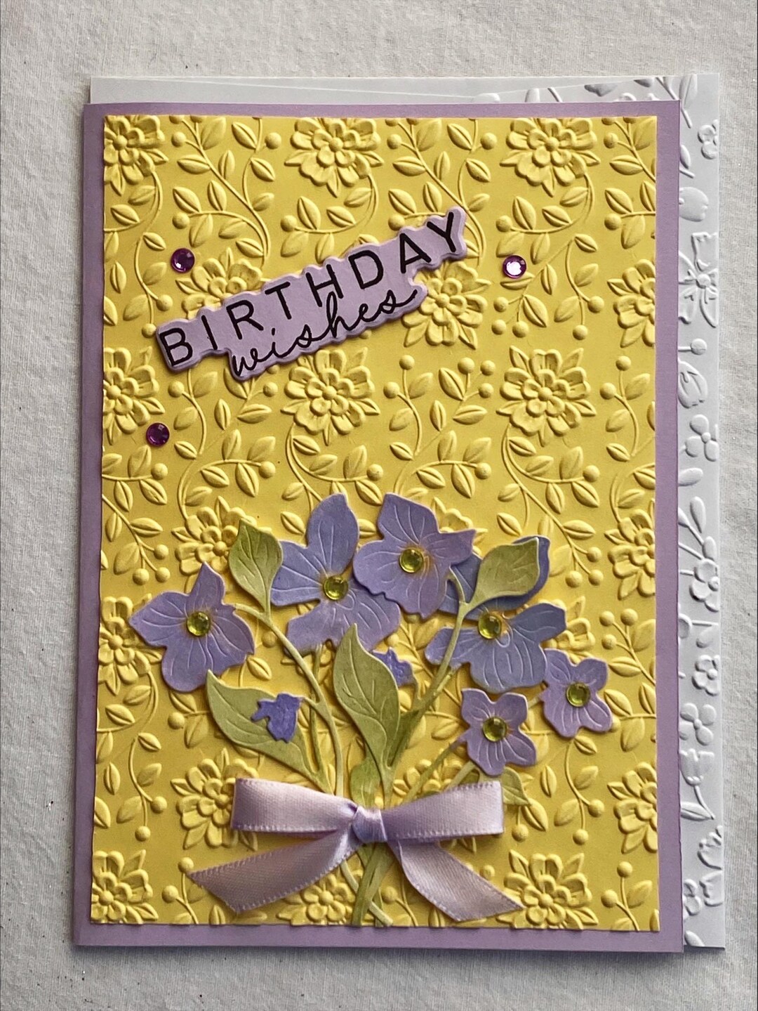 Spring Birthday Card, Embossed Yellow and Lavender Card With Irises ...