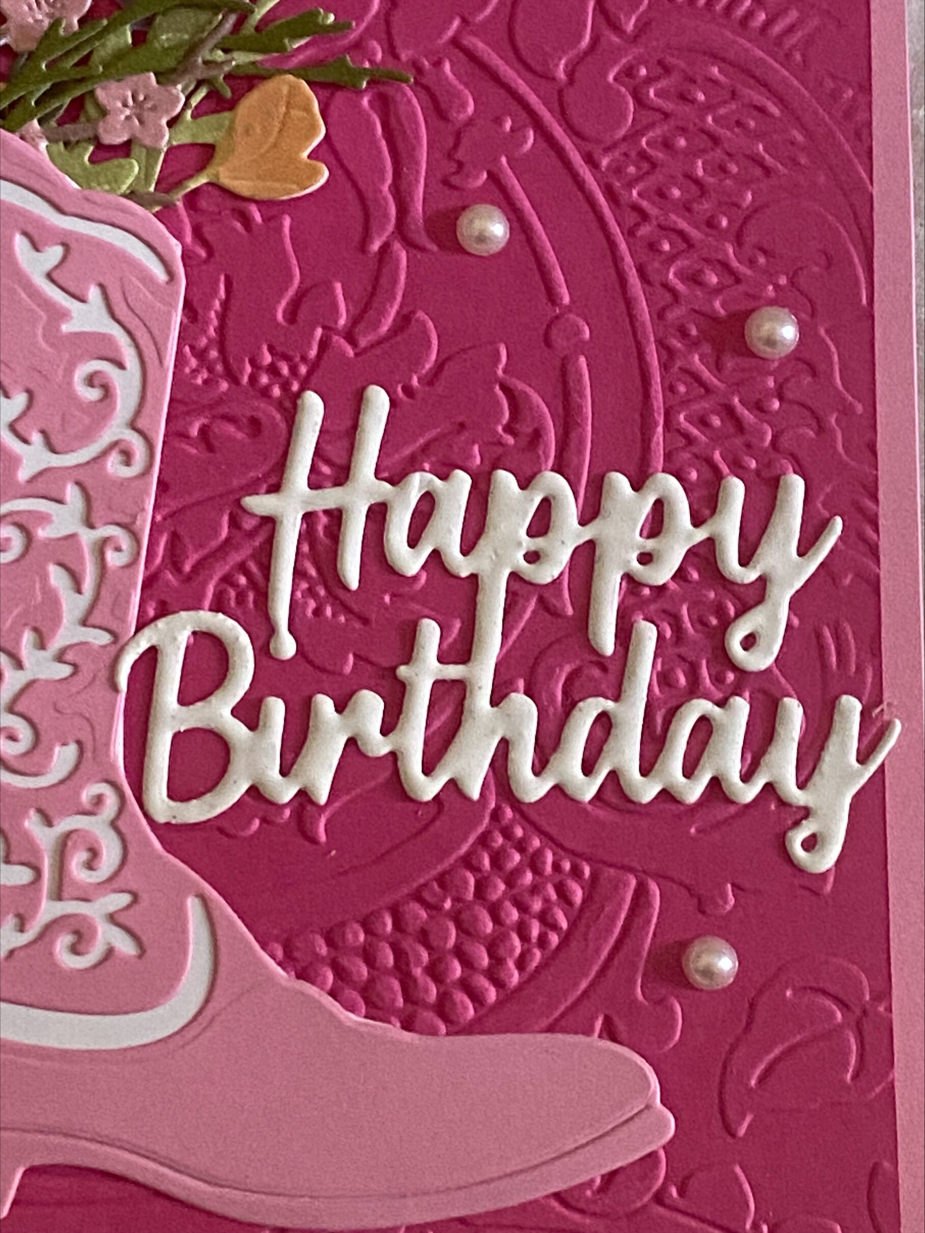 Pink Cowgirl Boot Birthday Card: Embossed Floral Design (5x7) - Etsy