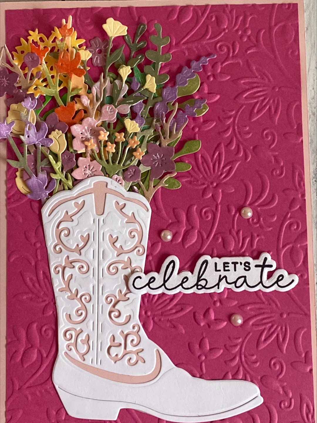 Handmade Floral Cowgirl Boot Birthday Card, Embossed Filigree - Etsy