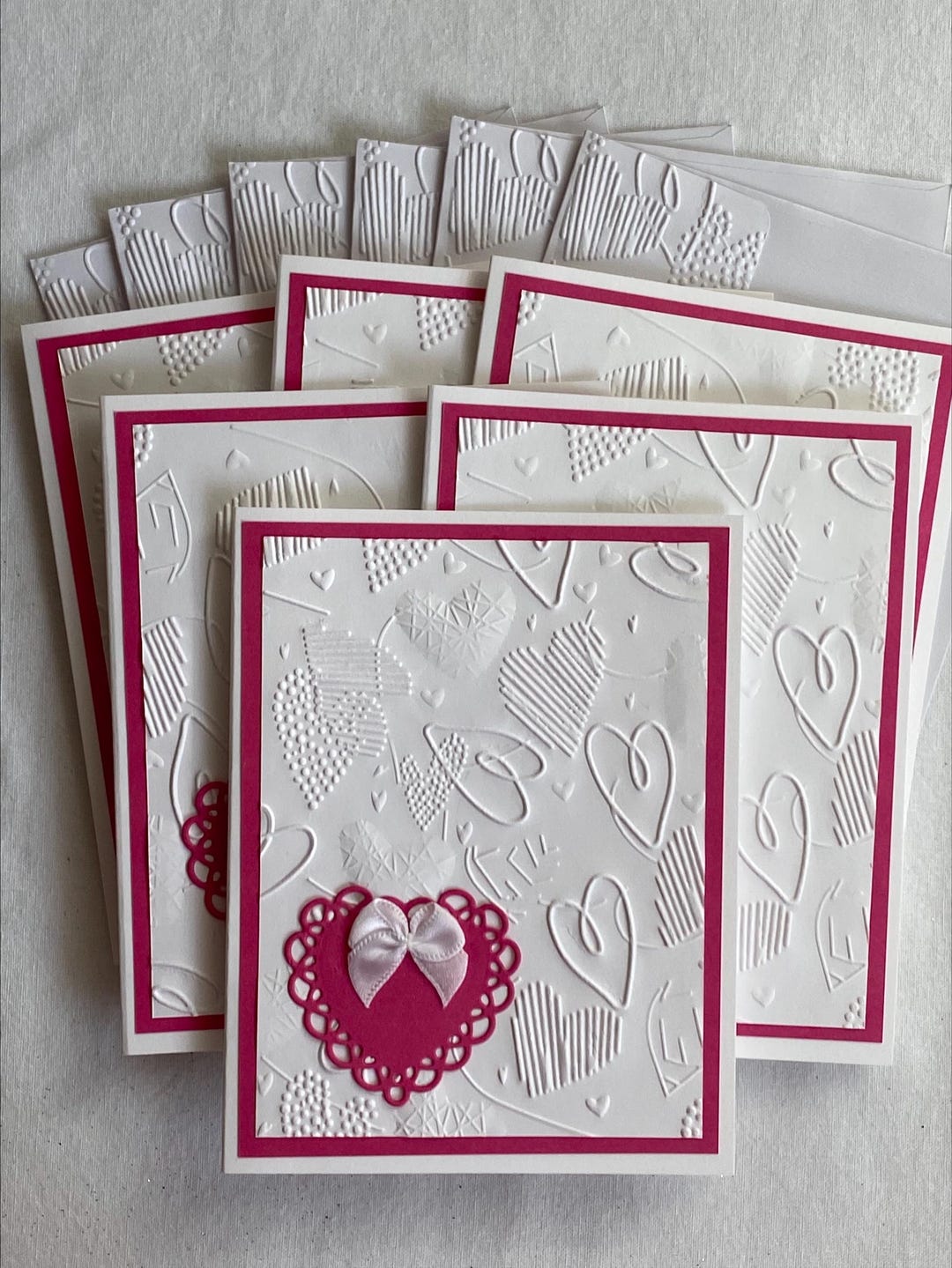 Pink Heart Valentines, Embossed Valentine's Day Notecards, Traditional ...