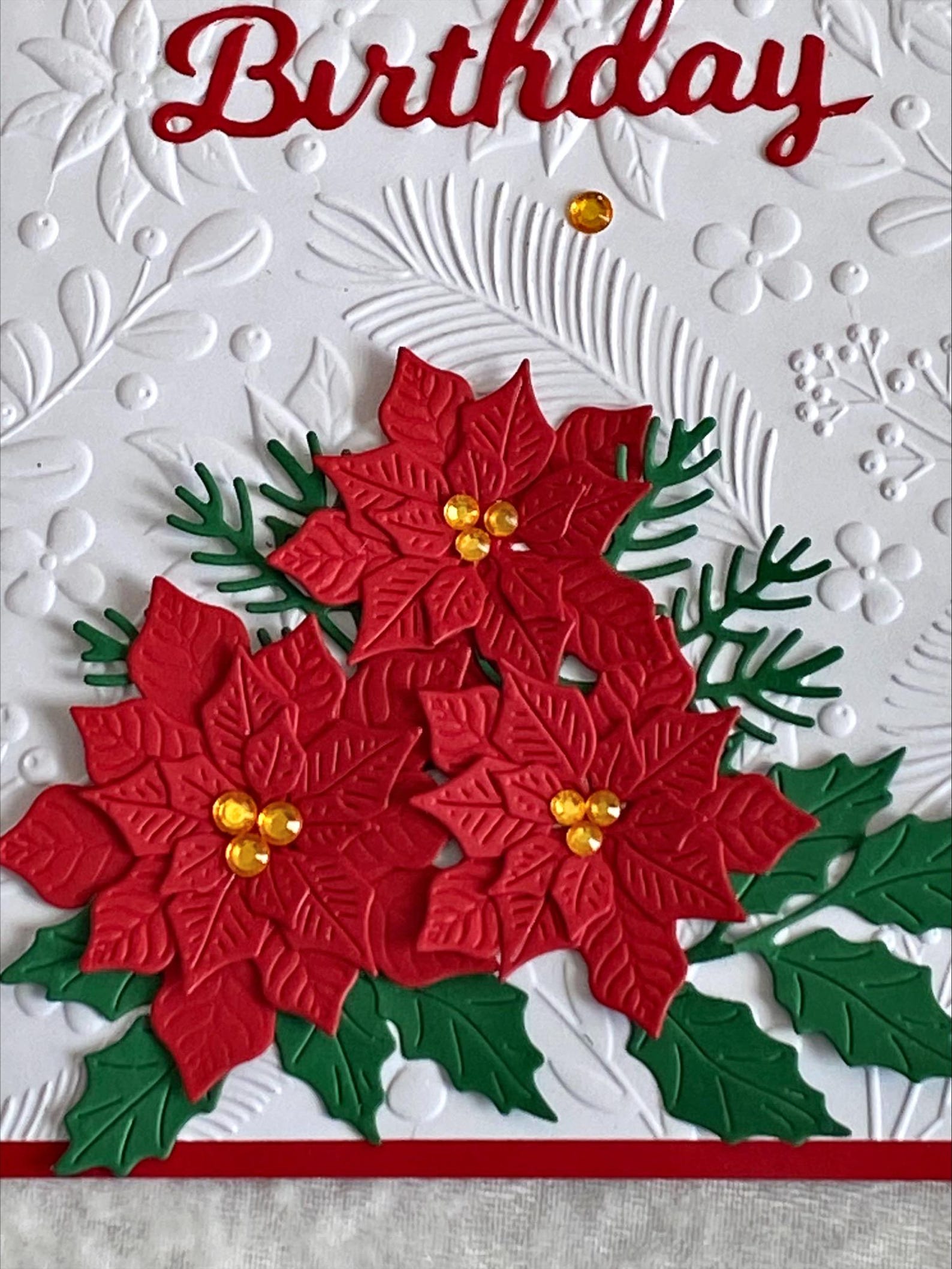 December Birthday Card With Poinsettias and Greenery, Happy Holiday ...
