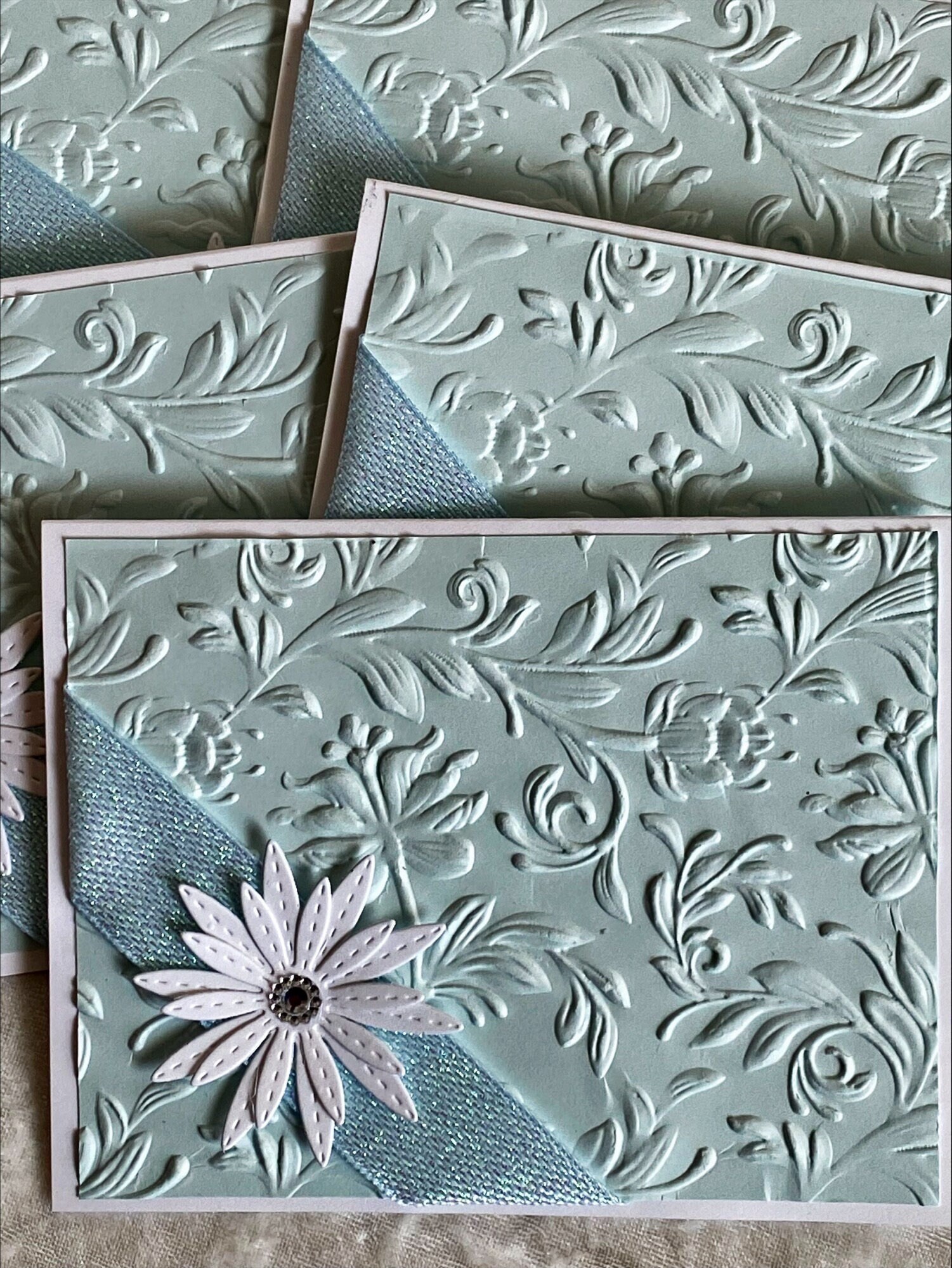 Embossed Notecards With a White Daisy and Gemstone, All Occasion Cards ...