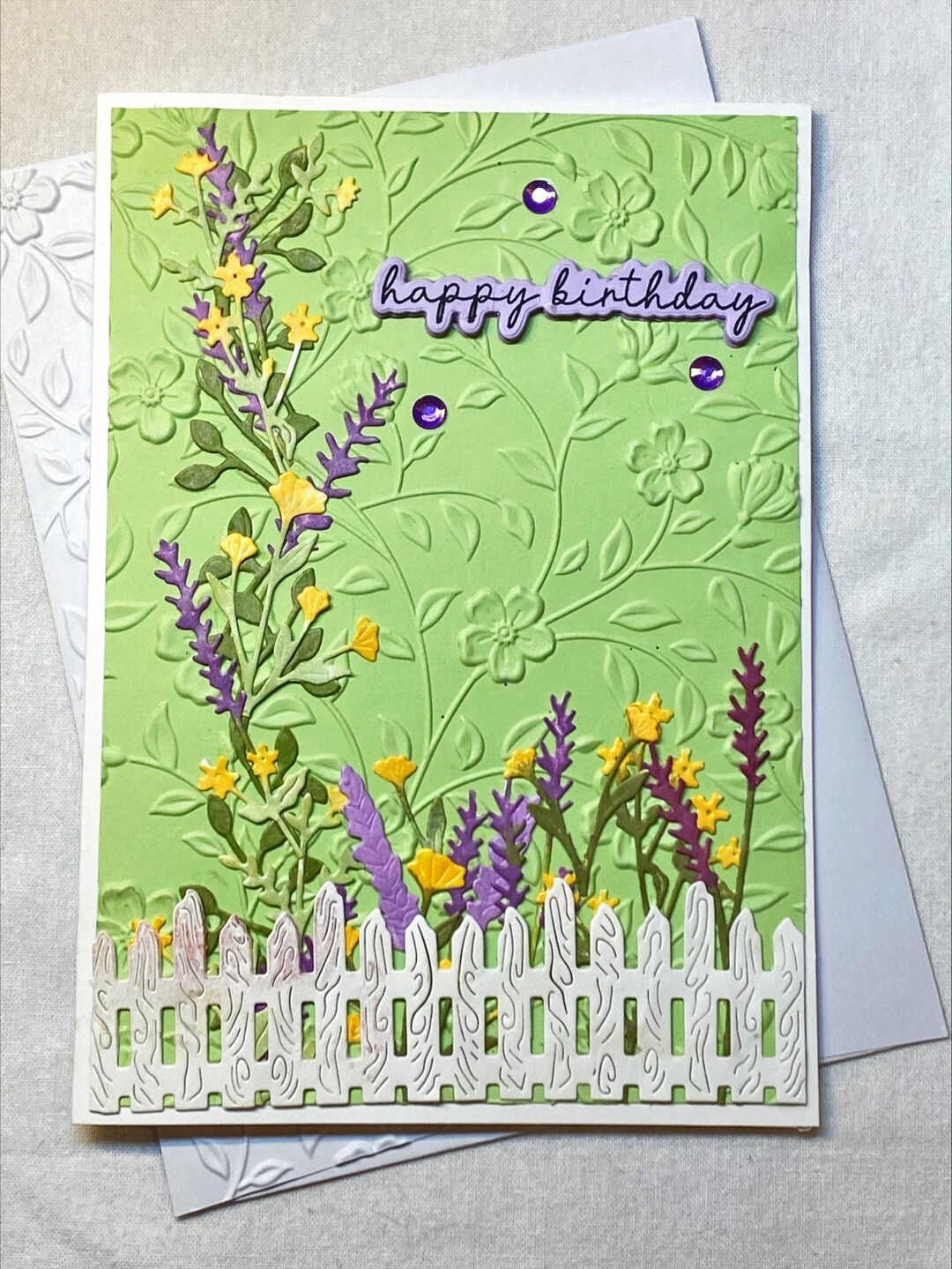 Happy Birthday Embossed Birthday Card With Lavender and Yellow Flowers ...