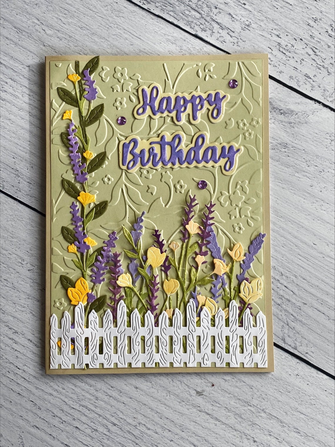 Happy Birthday Embossed Birthday Card With Lavender and Yellow Flowers ...