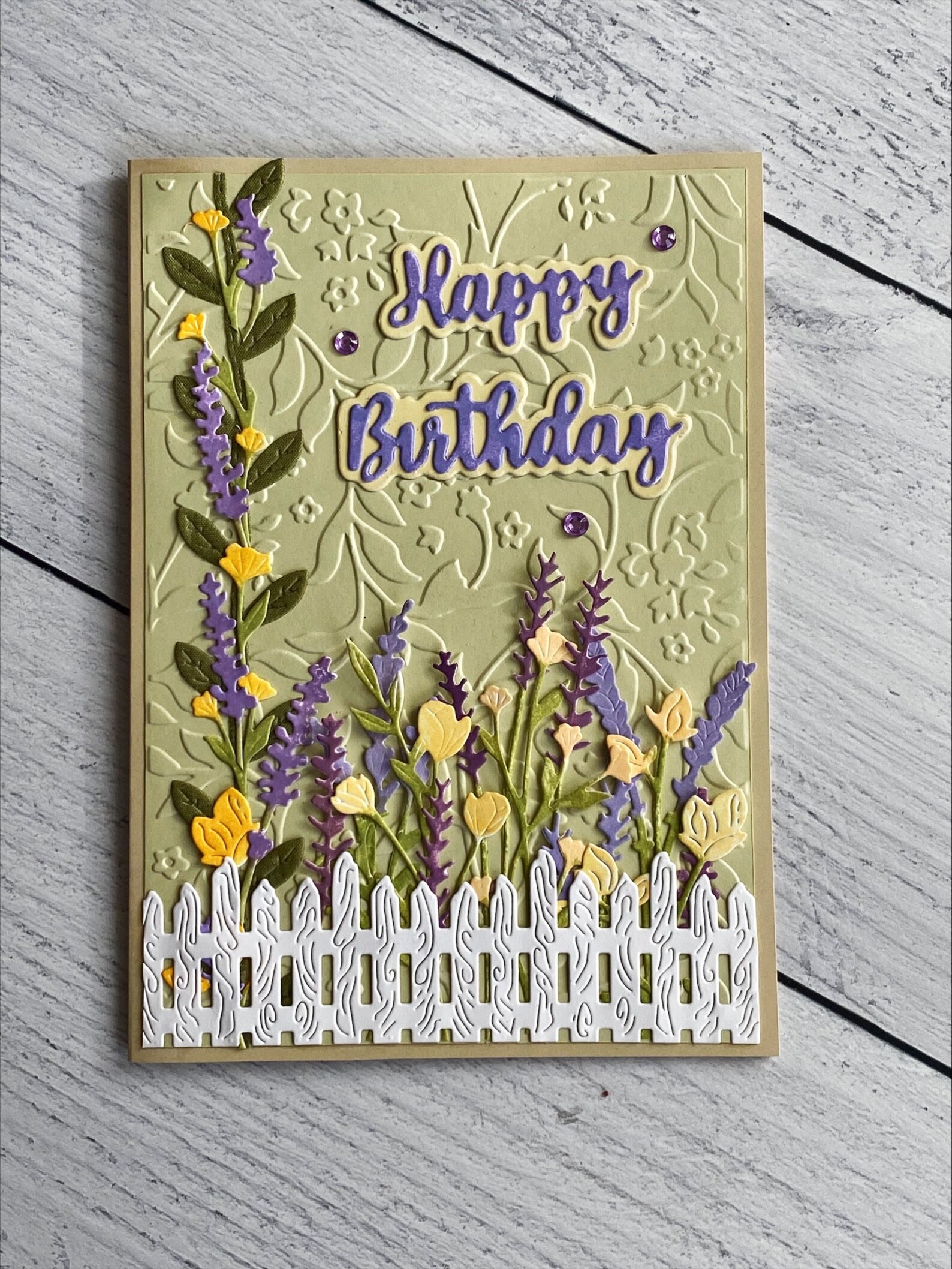 Happy Birthday Embossed Birthday Card With Lavender and Yellow Flowers ...