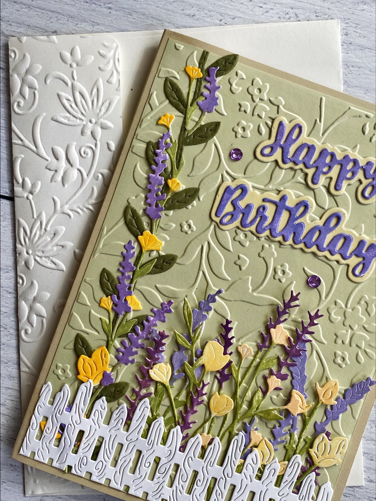 Happy Birthday Embossed Birthday Card With Lavender and Yellow Flowers ...
