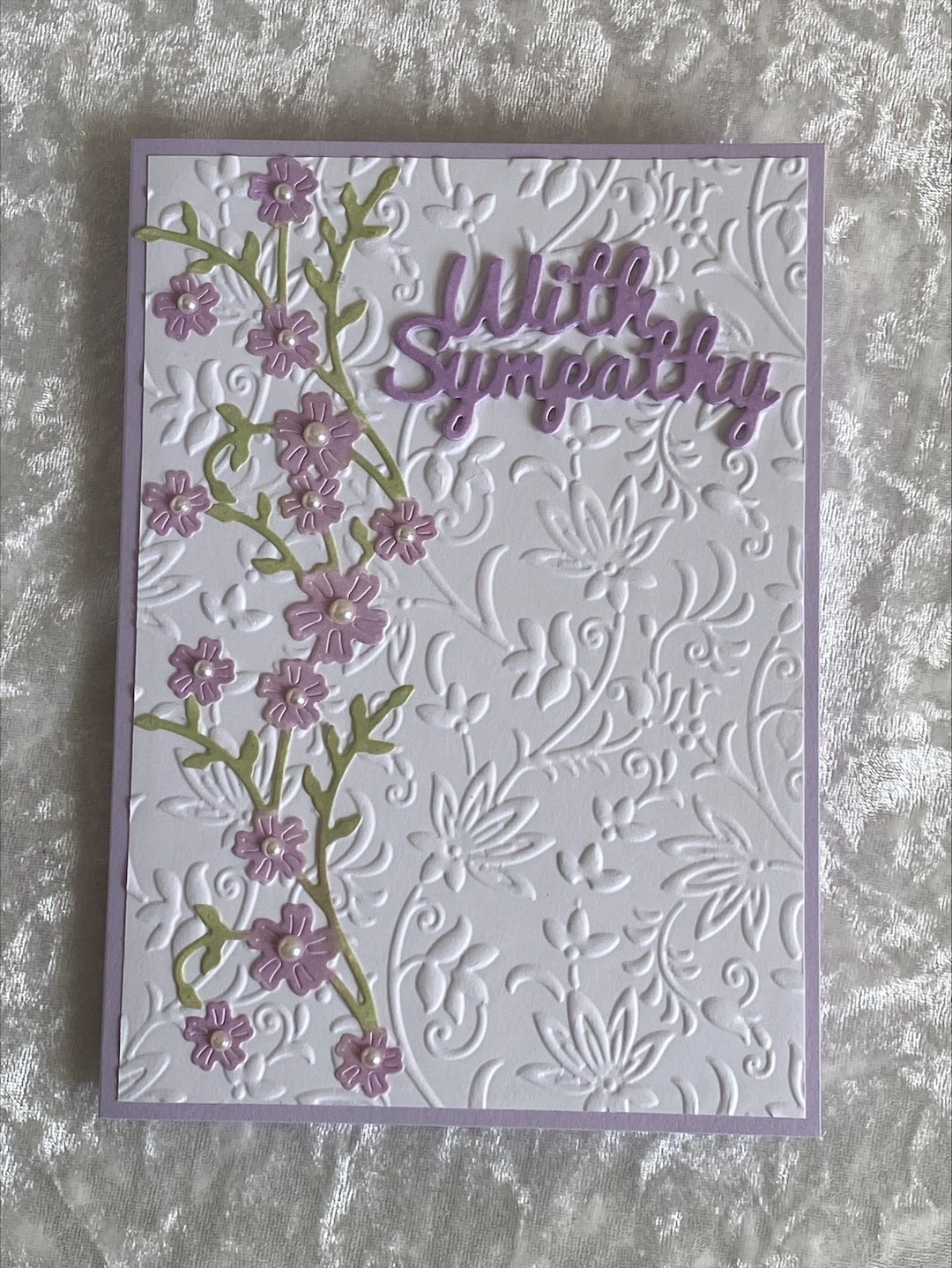 Embossed Sympathy Card With Lavender Flowers and Pearls, Embossed ...