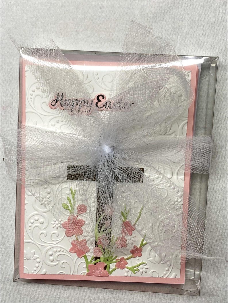 Religious Easter Cards With a Cross and Flowers, Handmade Notecards in ...