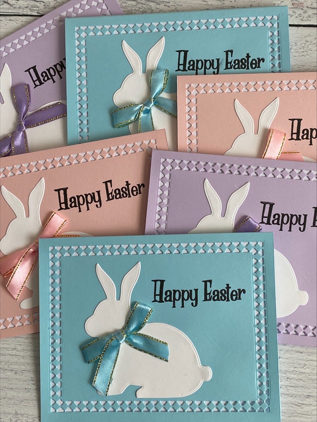 Easter Cards in Assorted Colors With a Cut Border and Bunny With a Bow ...
