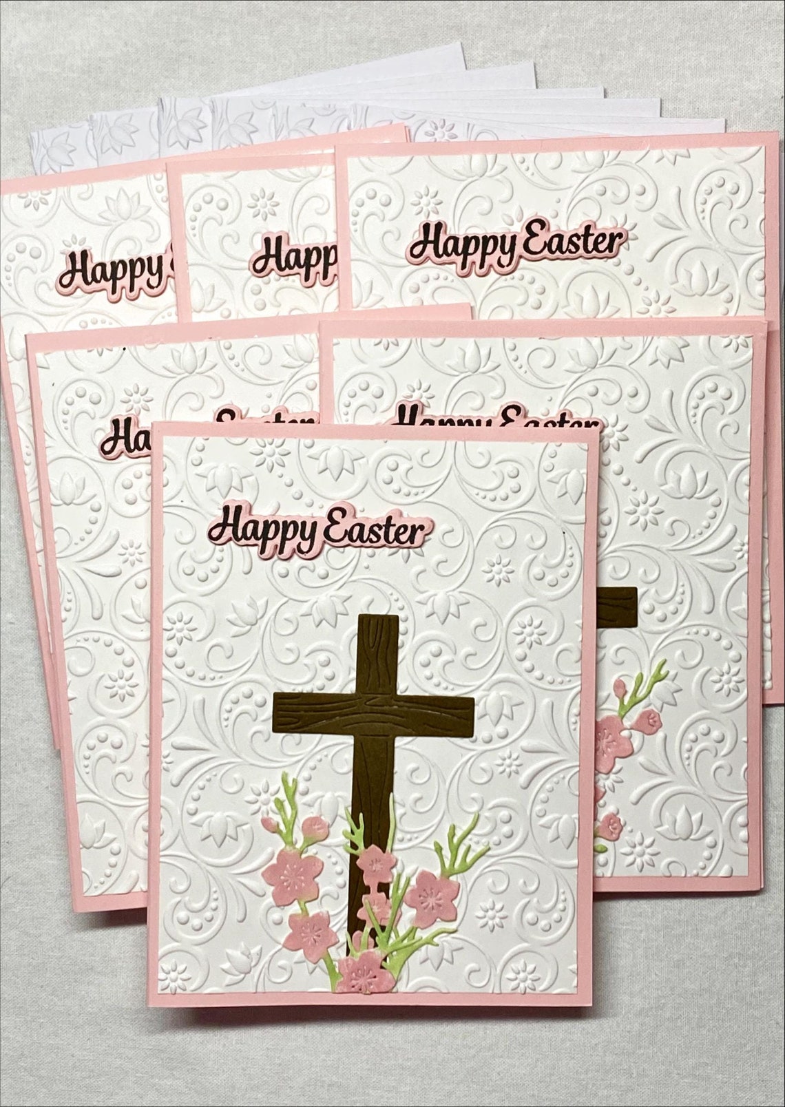 Religious Easter Cards With a Cross and Flowers, Handmade Notecards in ...