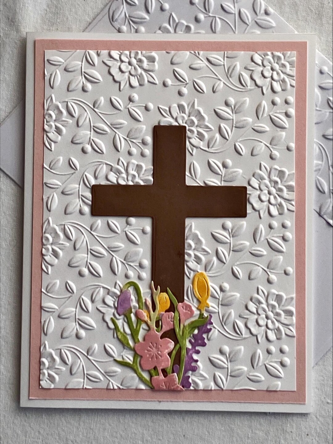 Easter Cross With Flowers, Embossed in Floral Pattern Notecards ...
