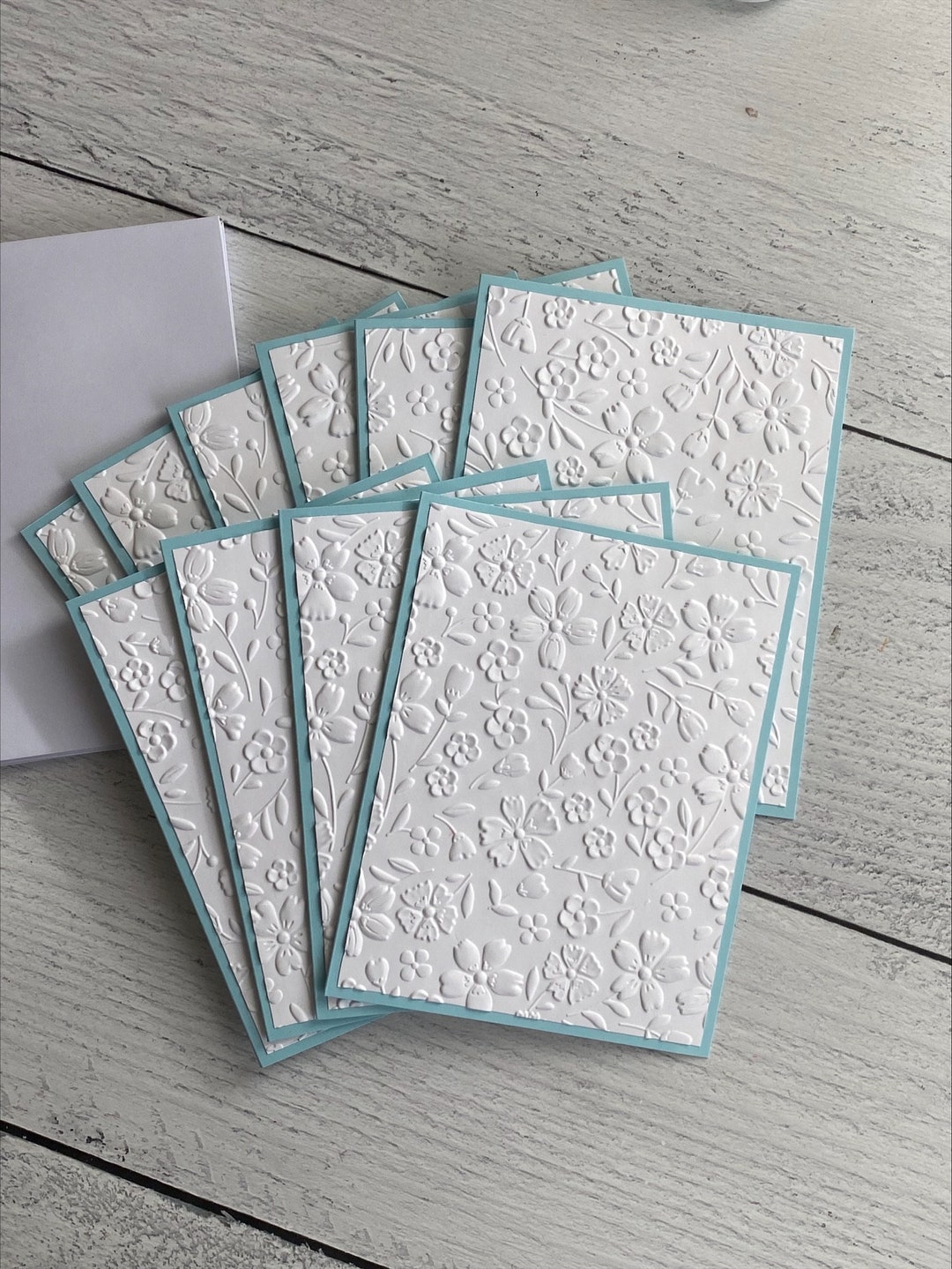 White Embossed With a Floral Pattern Notecards, Thank You Cards, Baby ...
