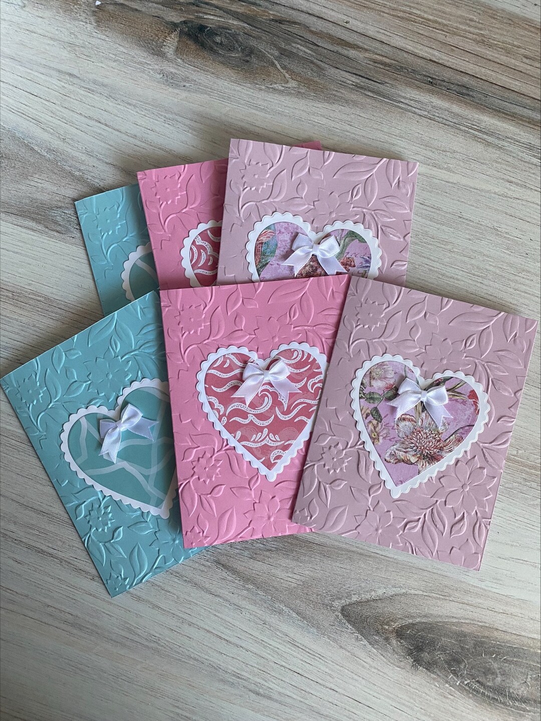 Valentine's Day Notecards Embossed With a Patterned Heart and Scalloped ...
