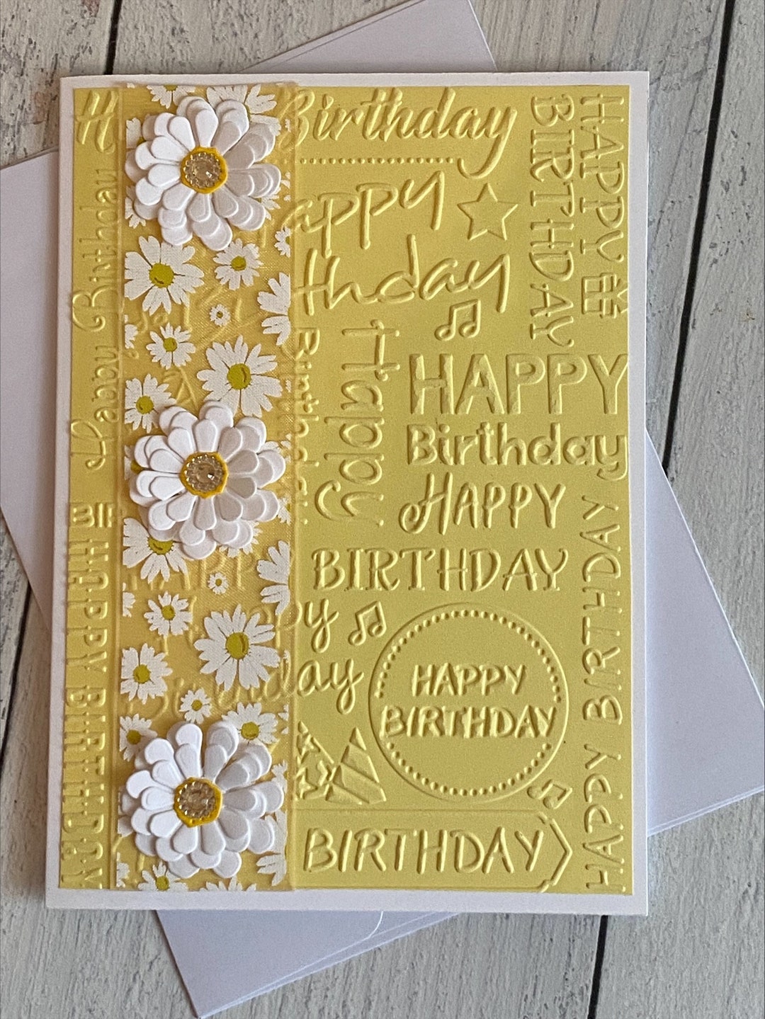 Birthday Card With Daisies and Embossed With Happy Birthday Sentiments ...