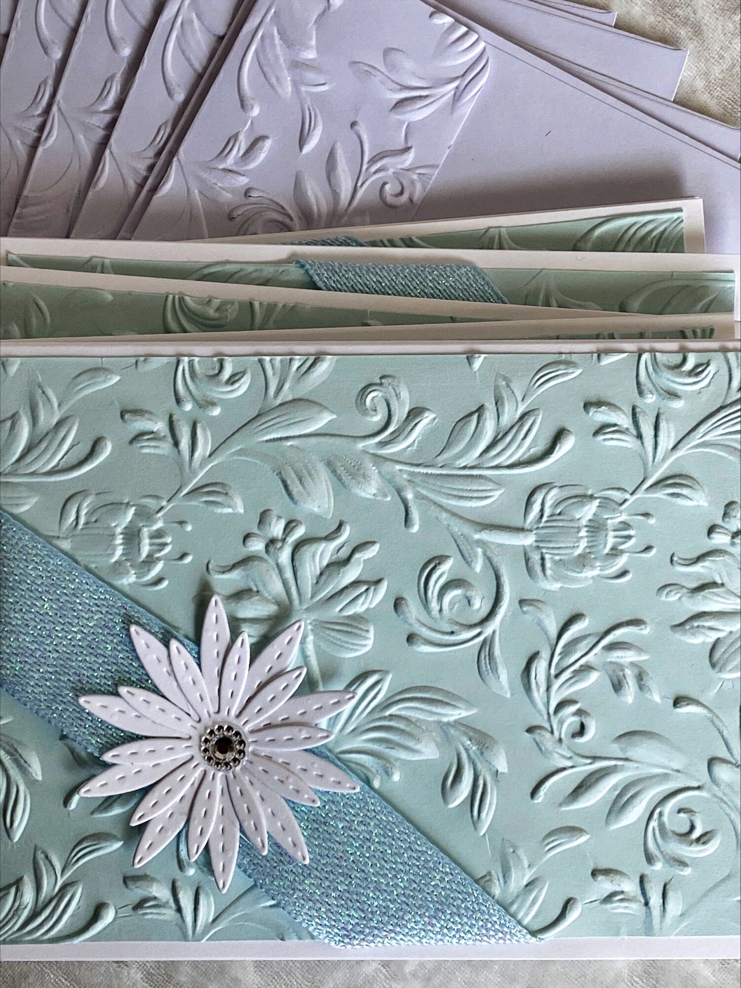 Embossed Notecards With a White Daisy and Gemstone, All Occasion Cards ...