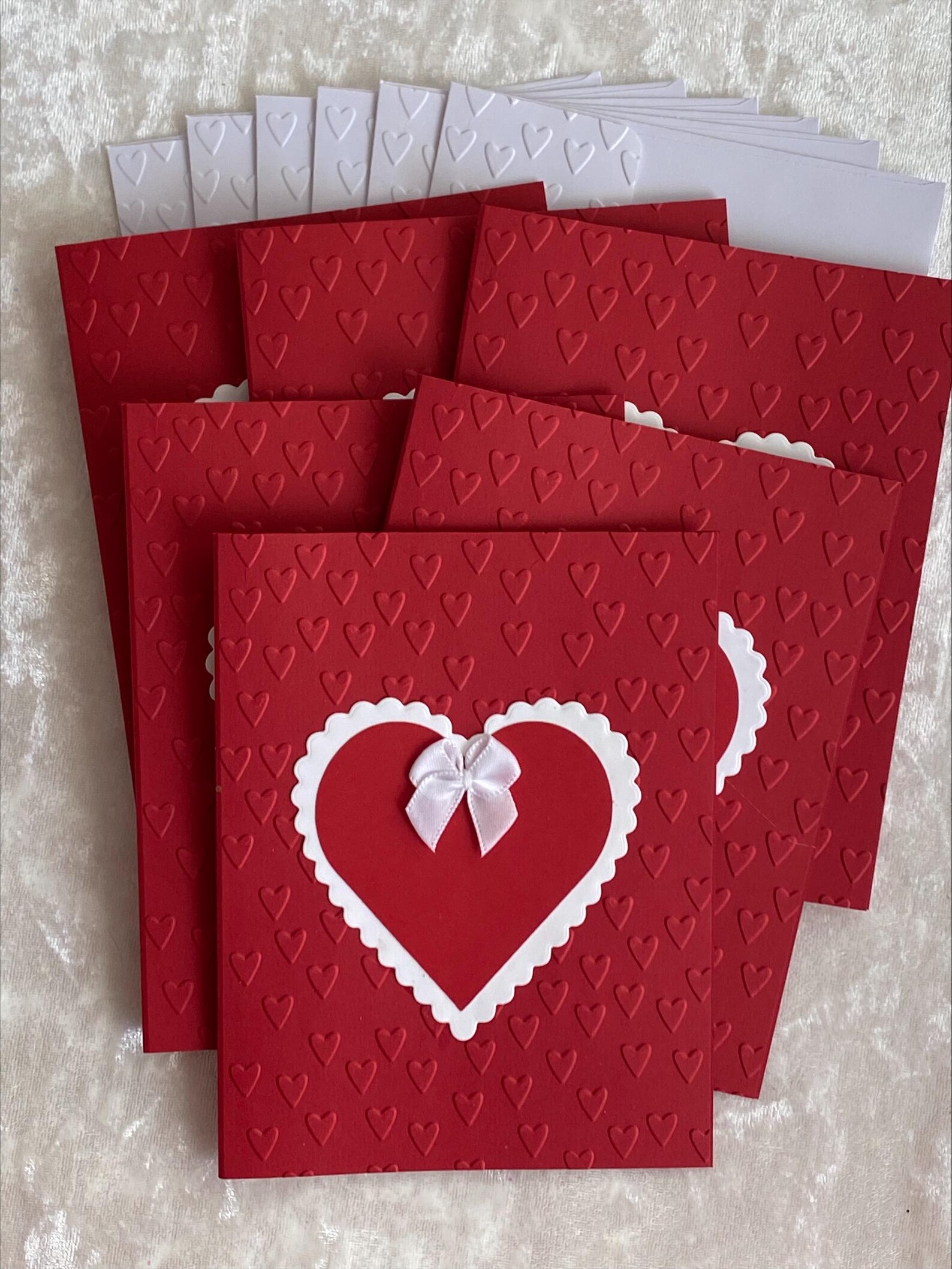 Red and White Valentine's Day Cards, Embossed Heart Notecards With a ...