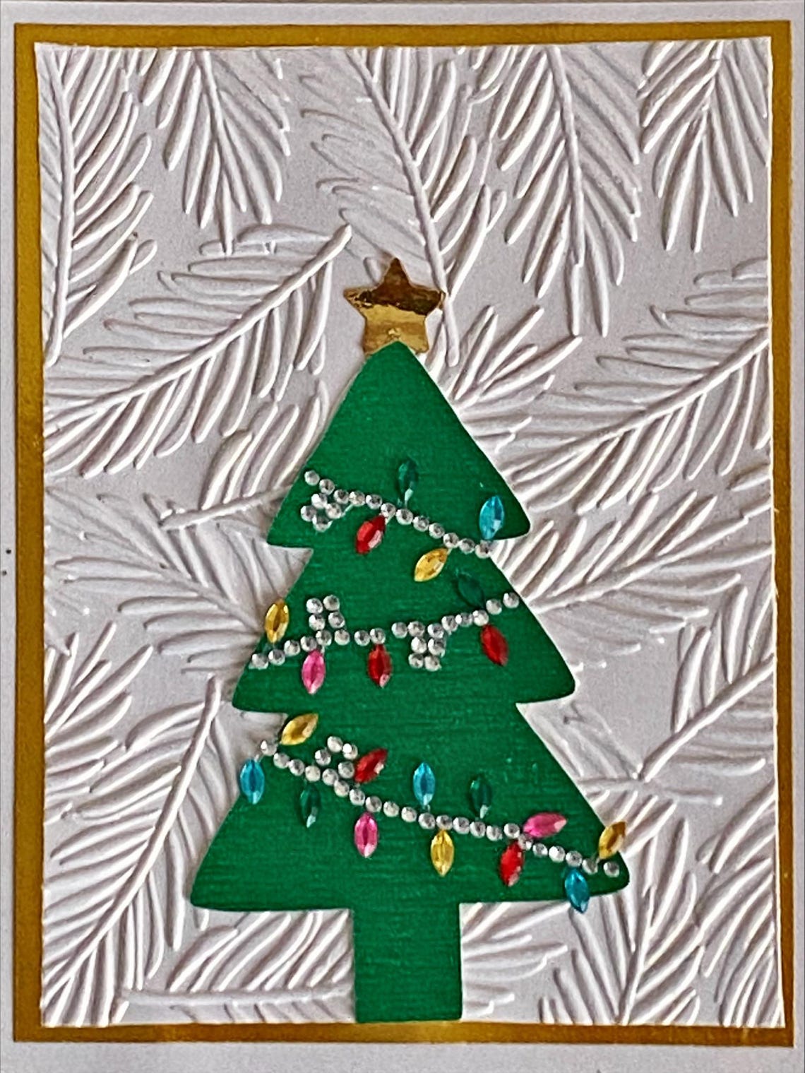 Embossed Christmas Tree Cards in Green, White, and Gold, Christmas Tree ...