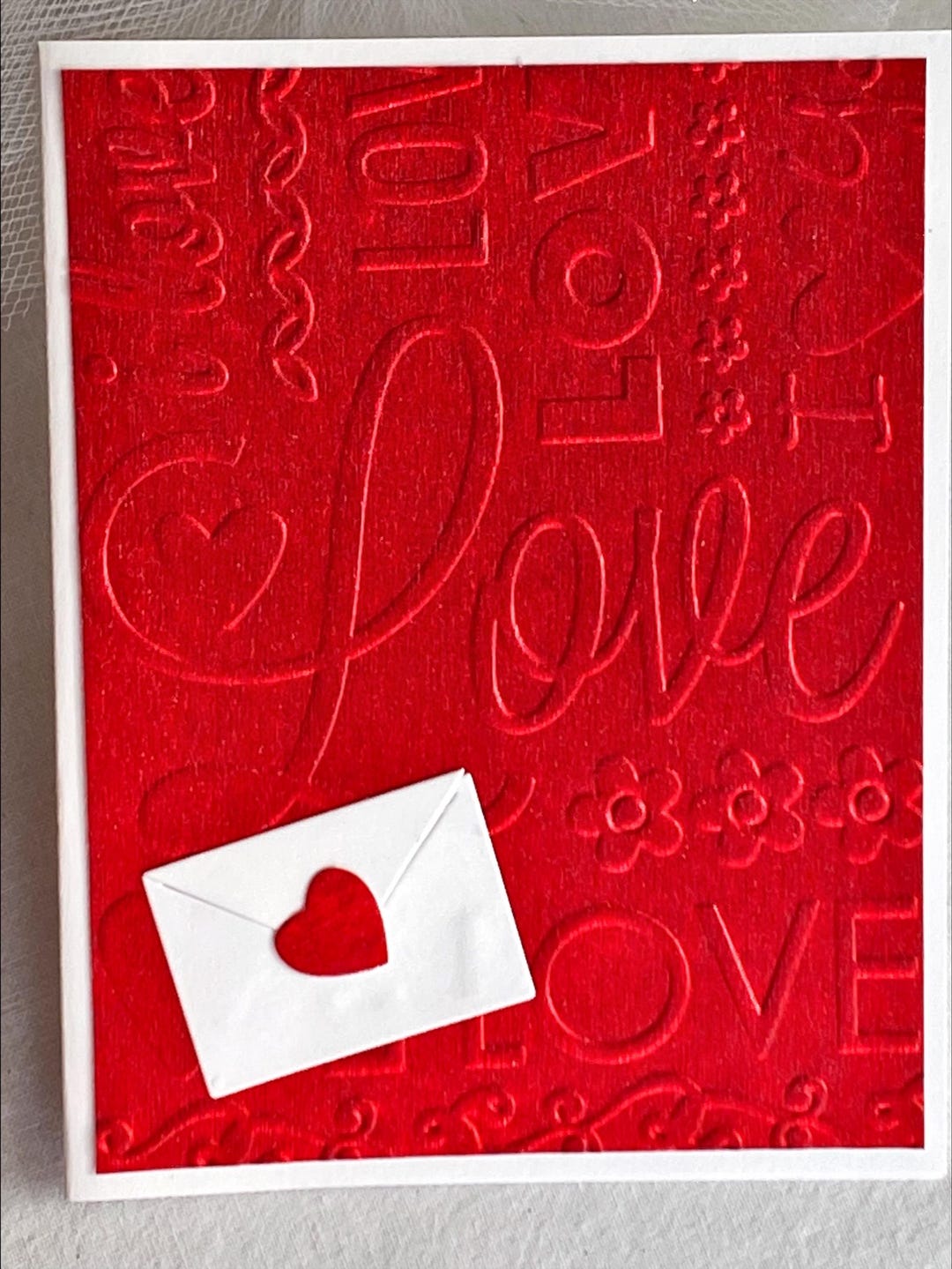 Red and White Valentine's Day Cards, Embossed Valentine Notecards ...