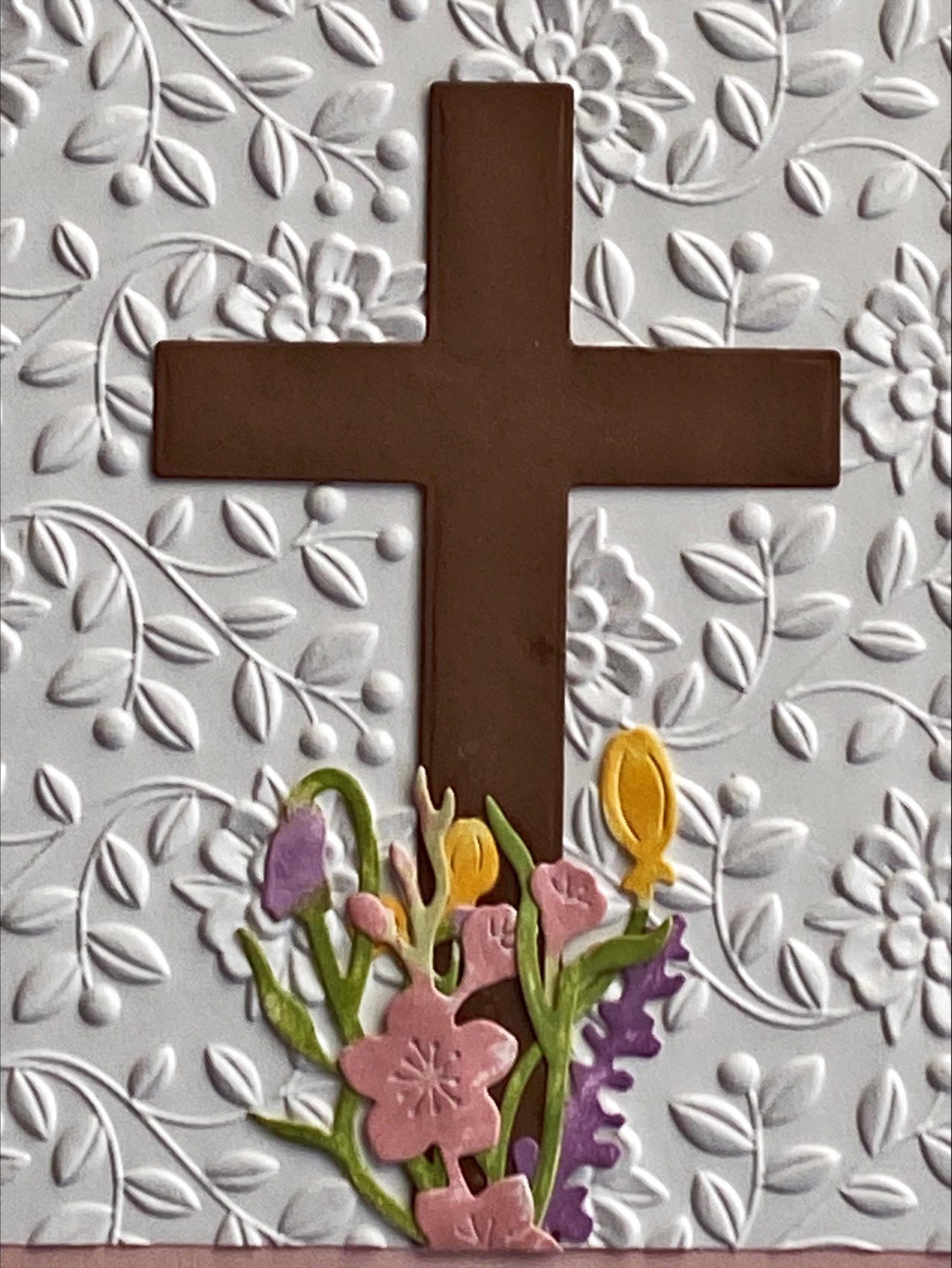 Easter Cross With Flowers, Embossed in Floral Pattern Notecards ...