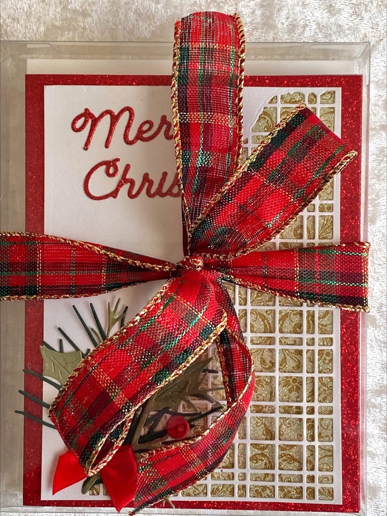 Christmas Cards in Red and Gold, Merry Christmas Notecards With Holly ...