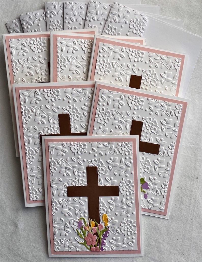 Easter Cross With Flowers, Embossed in Floral Pattern Notecards ...