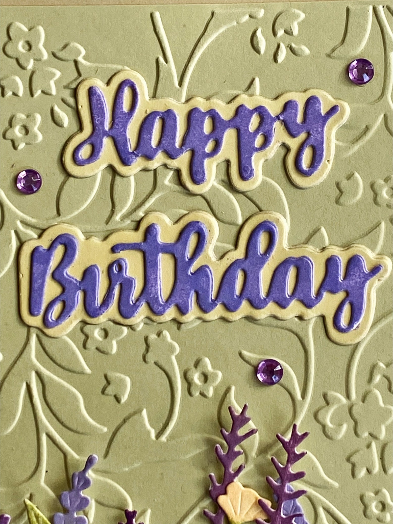 Happy Birthday Embossed Birthday Card With Lavender and Yellow Flowers ...