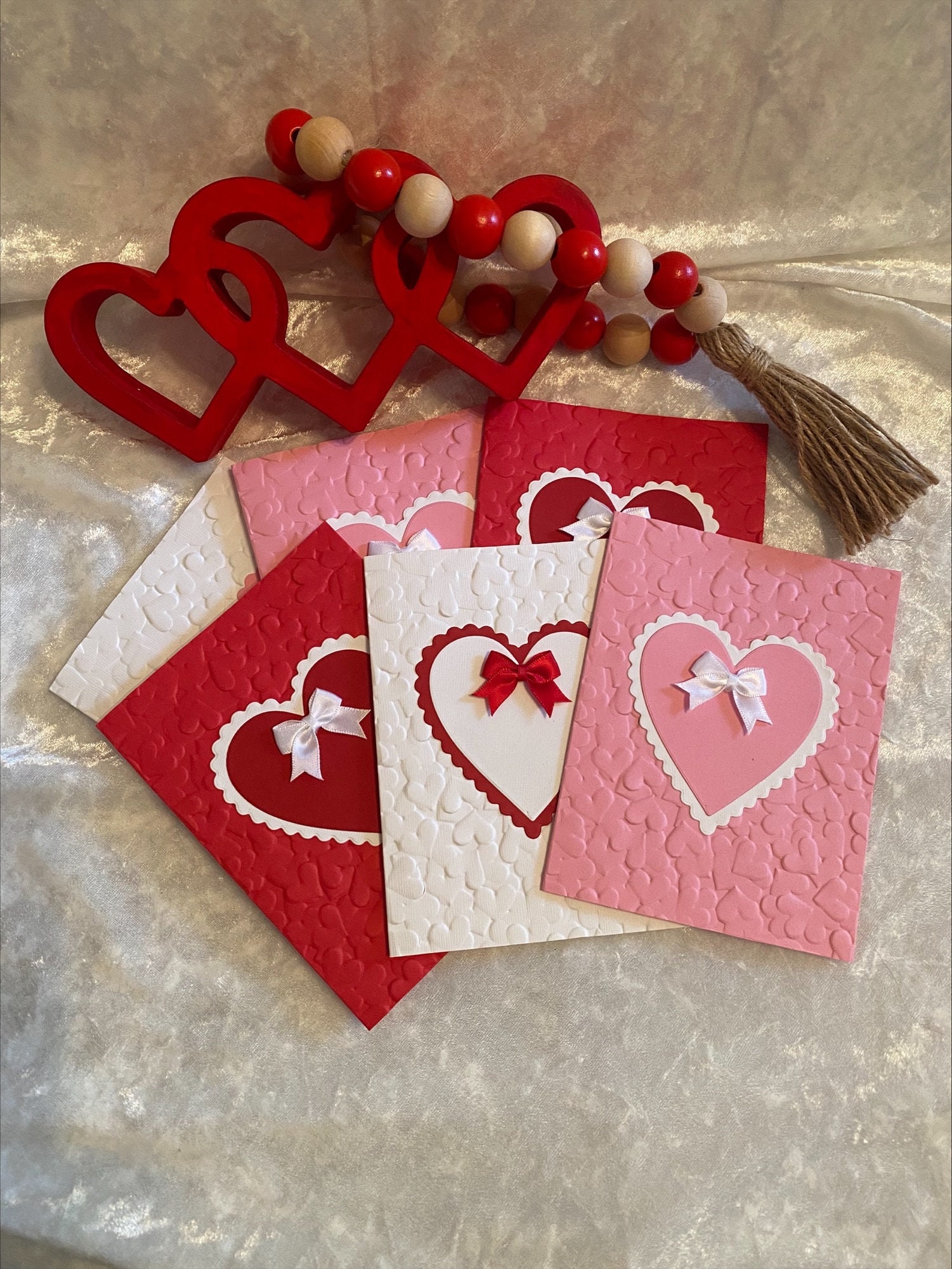 Valentine's Day Notecards Embossed in White, Pink, and Red With a Heart ...