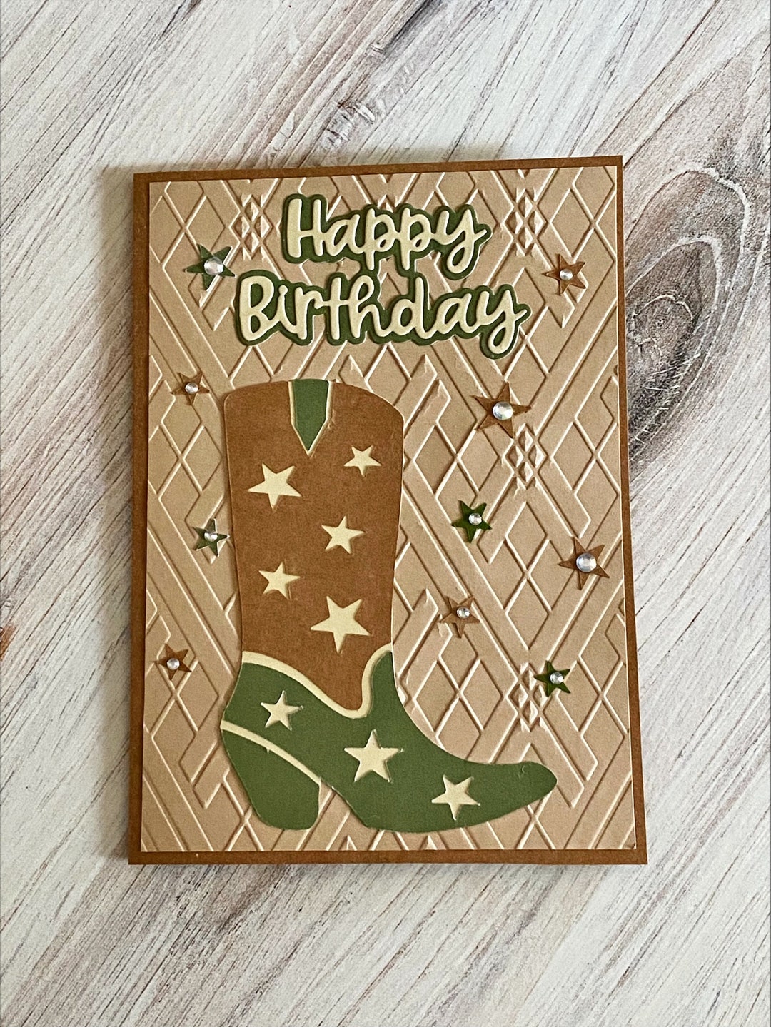 Cowboy Boot Happy Birthday Embossed With Stars and Gemstones 5x7 - Etsy