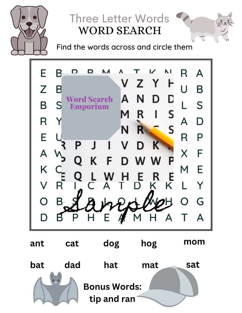 Three Letter Word-word Search! Get Ready for or in School Word Search ...