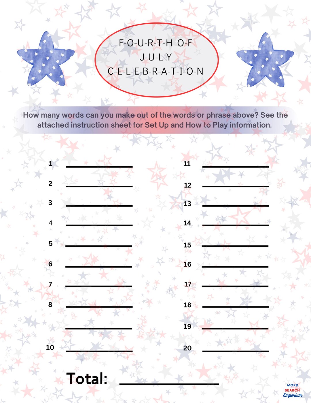 4th of July Word Game! How Many Words Can You Create From the Fourth of ...